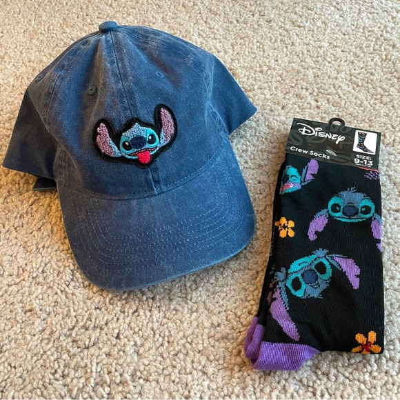 Disney | Accessories | Disney Stitch Denim Baseball Cap And Socks Set ...